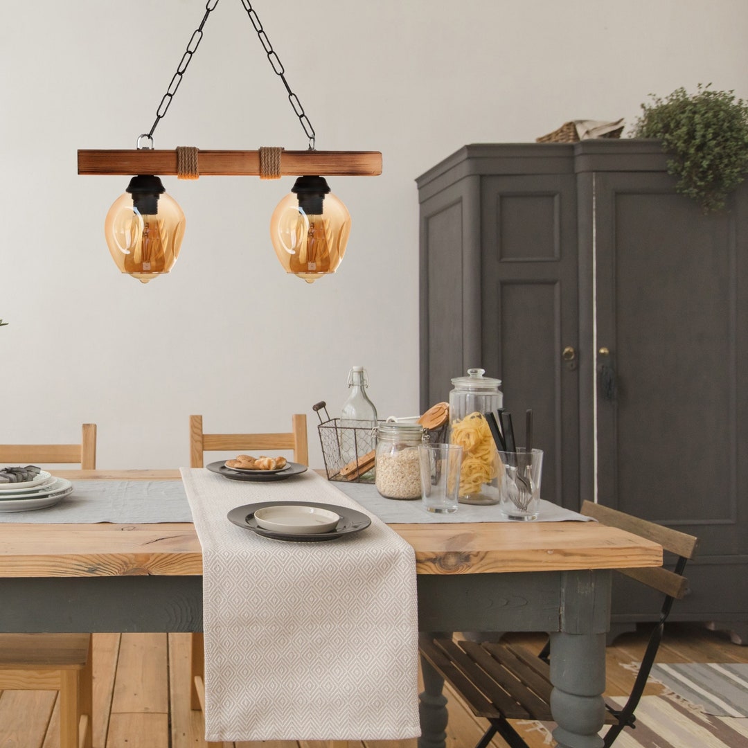 Wooden Hanging Lamp, Wooden Farmhouse Chandelier, Driftwood Chandelier ...