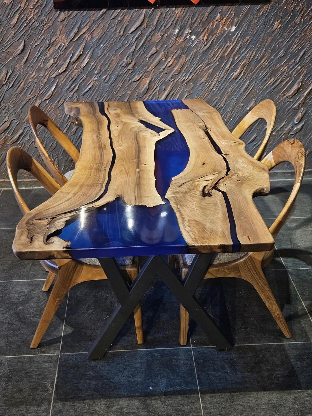 Walnut Epoxy Dining Room Table, Custom Live Edge Epoxy Dining Table ...