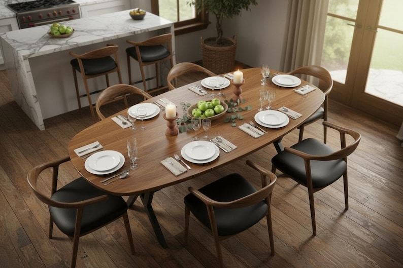 Oval Walnut Dining Table: Rustic Wood Dinner Table, Elips Walnut Dining ...