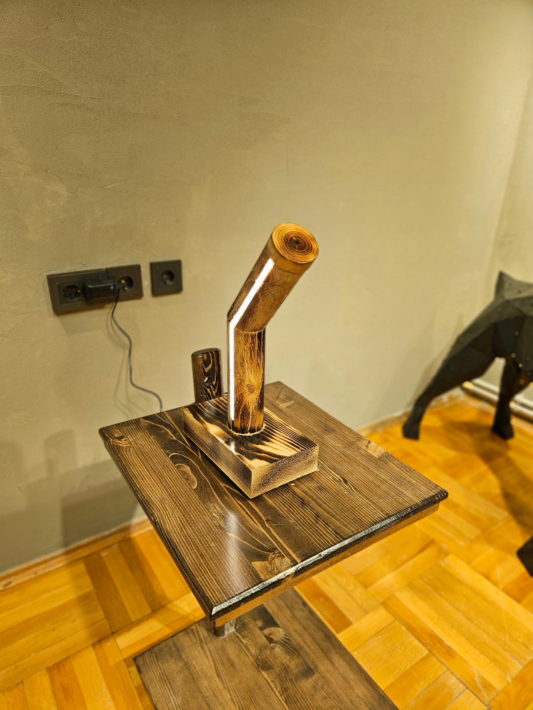 Handmade Desk Lamp, LED Lamp, Bedside LED Lamp, Wooden Table Desk LED ...