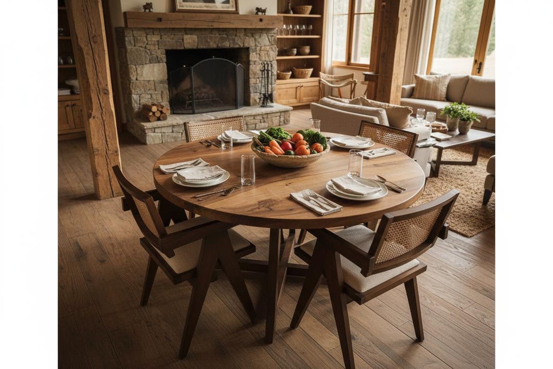 Handcrafted Round Walnut Dining Table: Rustic Solid Wood Kitchen ...