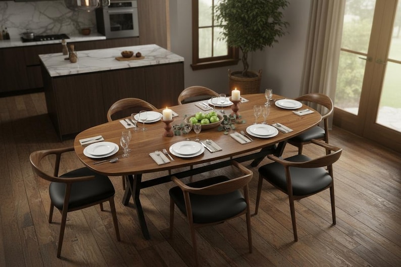 Oval Walnut Dining Table: Rustic Wood Dinner Table, Elips Walnut Dining ...