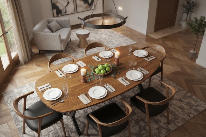 Oval Walnut Dining Table: Rustic Wood Dinner Table, Elips Walnut Dining ...