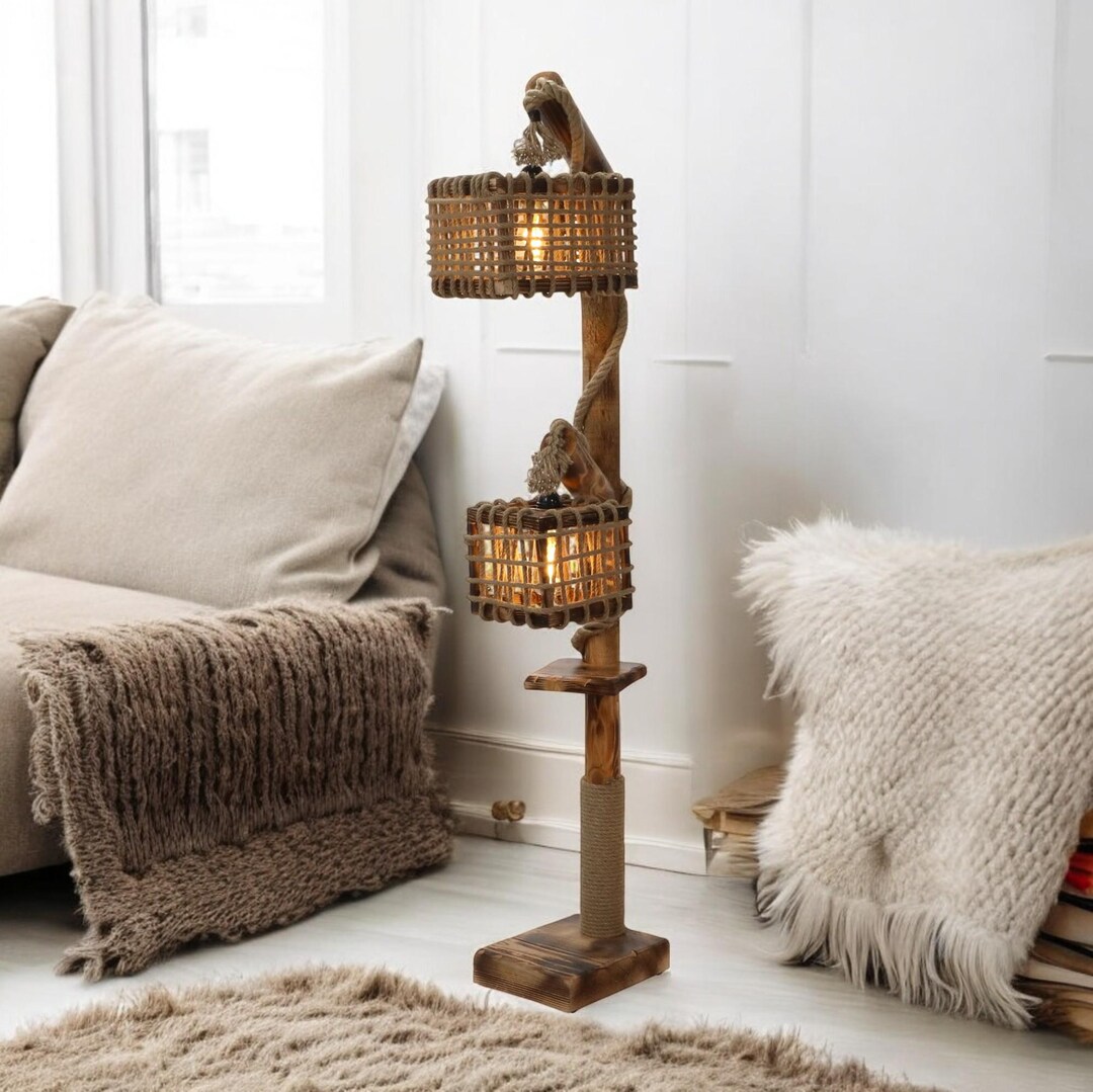Tree Floor Lamp, Farmhouse Lamp, Farmhouse Wood Floor Lamp, Handmade Wooden Lamp, Rustic Floor ...