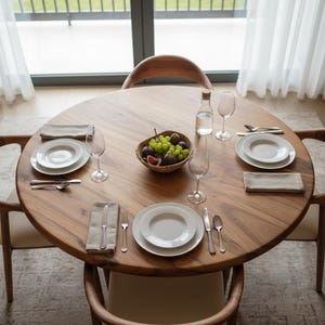 Handcrafted Round Walnut Dining Table: Rustic Solid Wood Furniture - Etsy