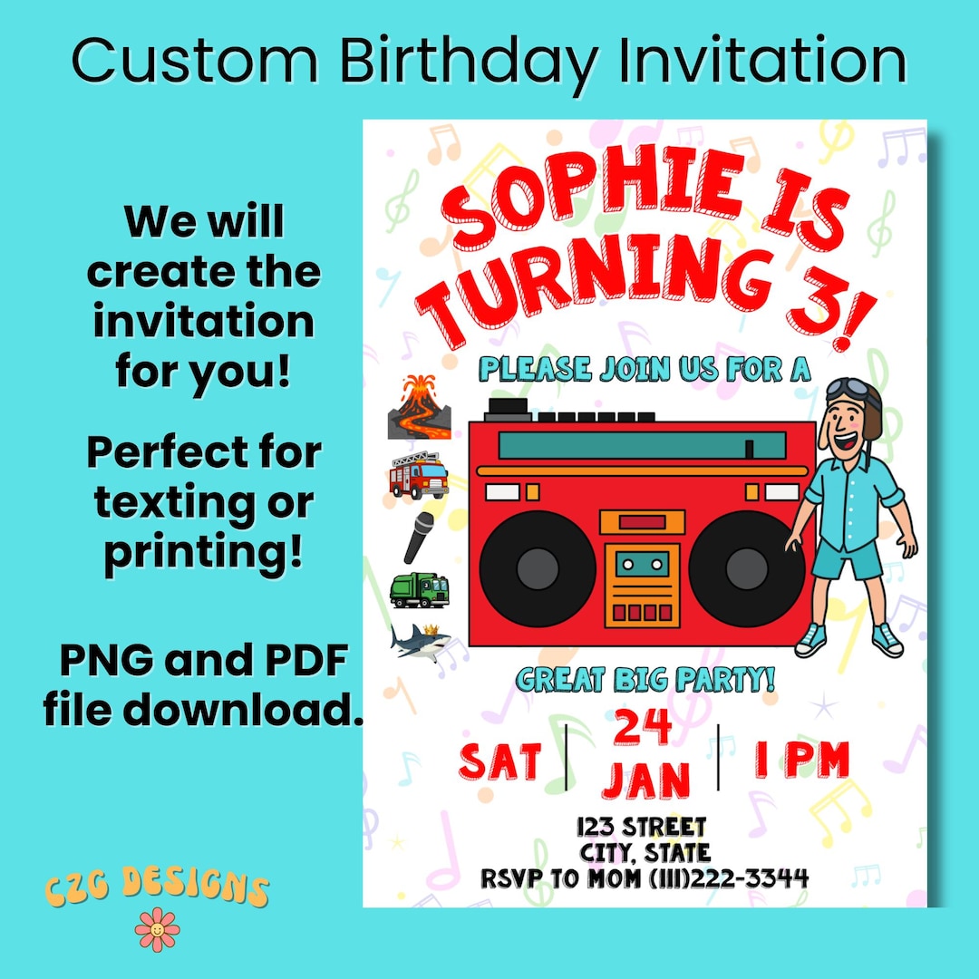 Go Custom Aviator Birthday Boombox Invitation (PDF & PNG) - Etsy