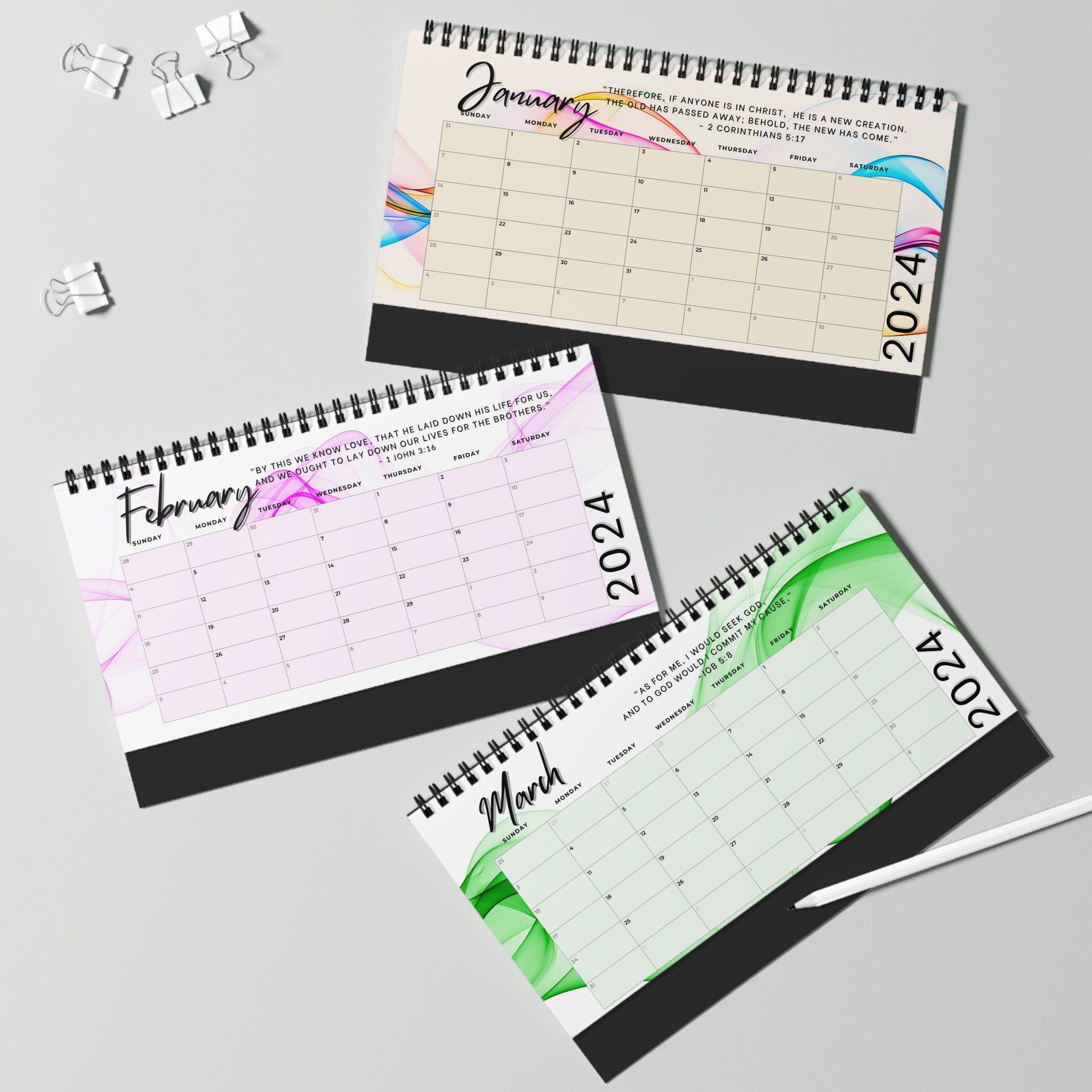 2024 Bible Verse Desk Calendar, 2024 Spiral Desk Calendar, Colorful ...