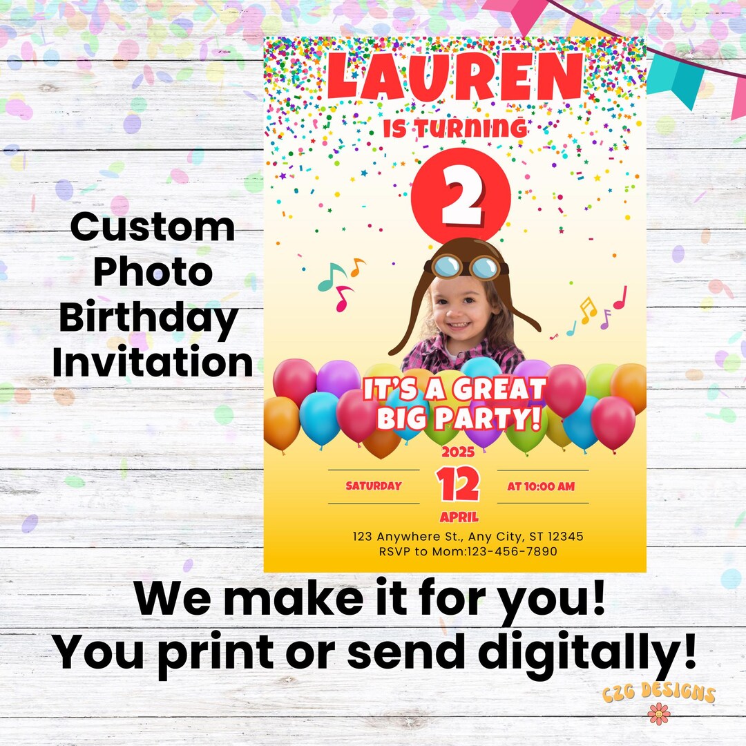 Custom Photo Birthday Invitation: Aviator Hat Party (PDF- PNG) - Etsy