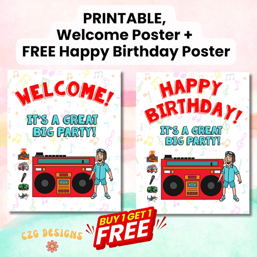 Boombox Go Party Welcome Sign and Happy Birthday Poster Digital ...