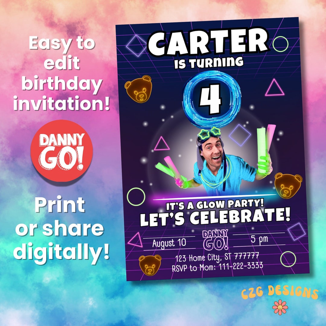 Invitación de cumpleaños de Danny Go, plantilla de invitación de ...
