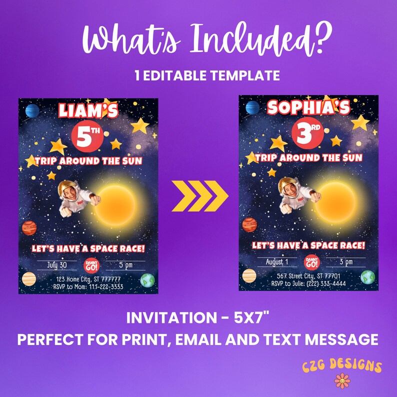 Danny Go Birthday Invitation Space Theme, Space Danny Go Gender Neutral ...