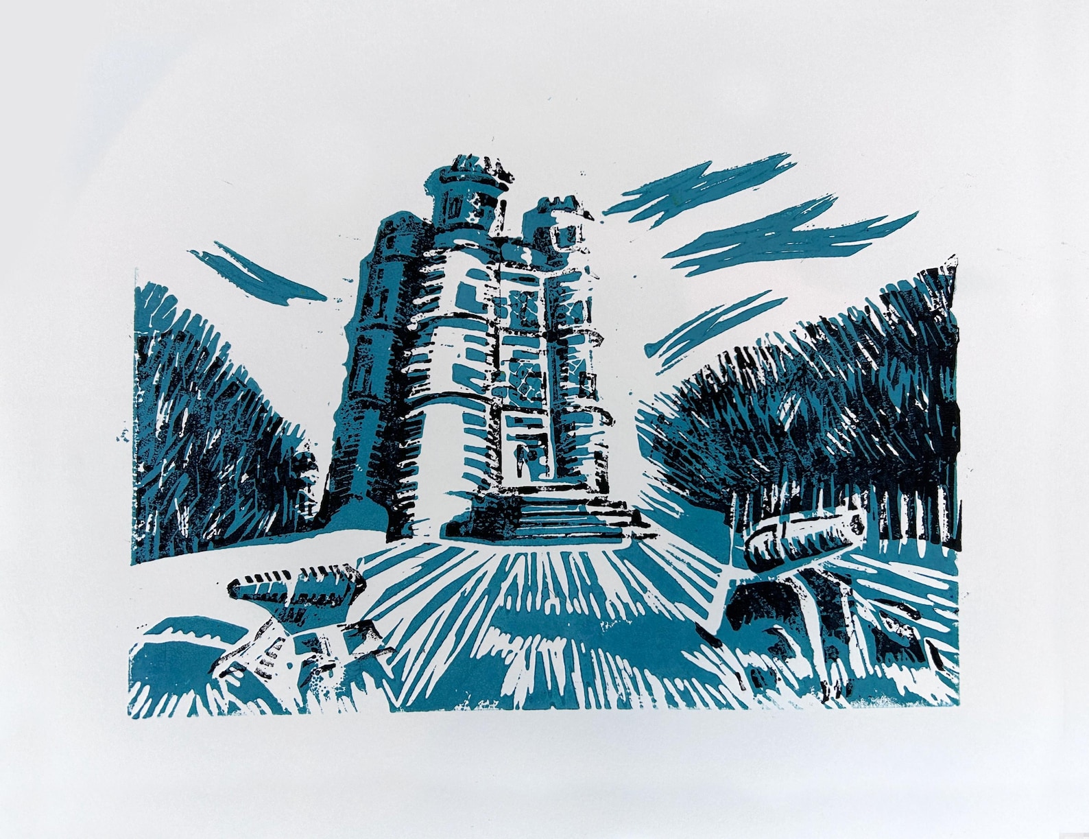 Chatsworth Hunting Tower Linocut Print - Etsy