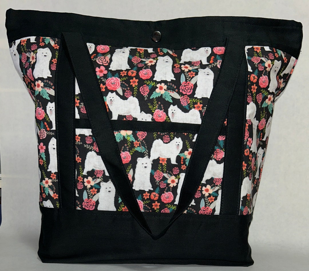 Samoyed Canvas Tote Bag - Fully Lined With Inside and Outside Pockets ...