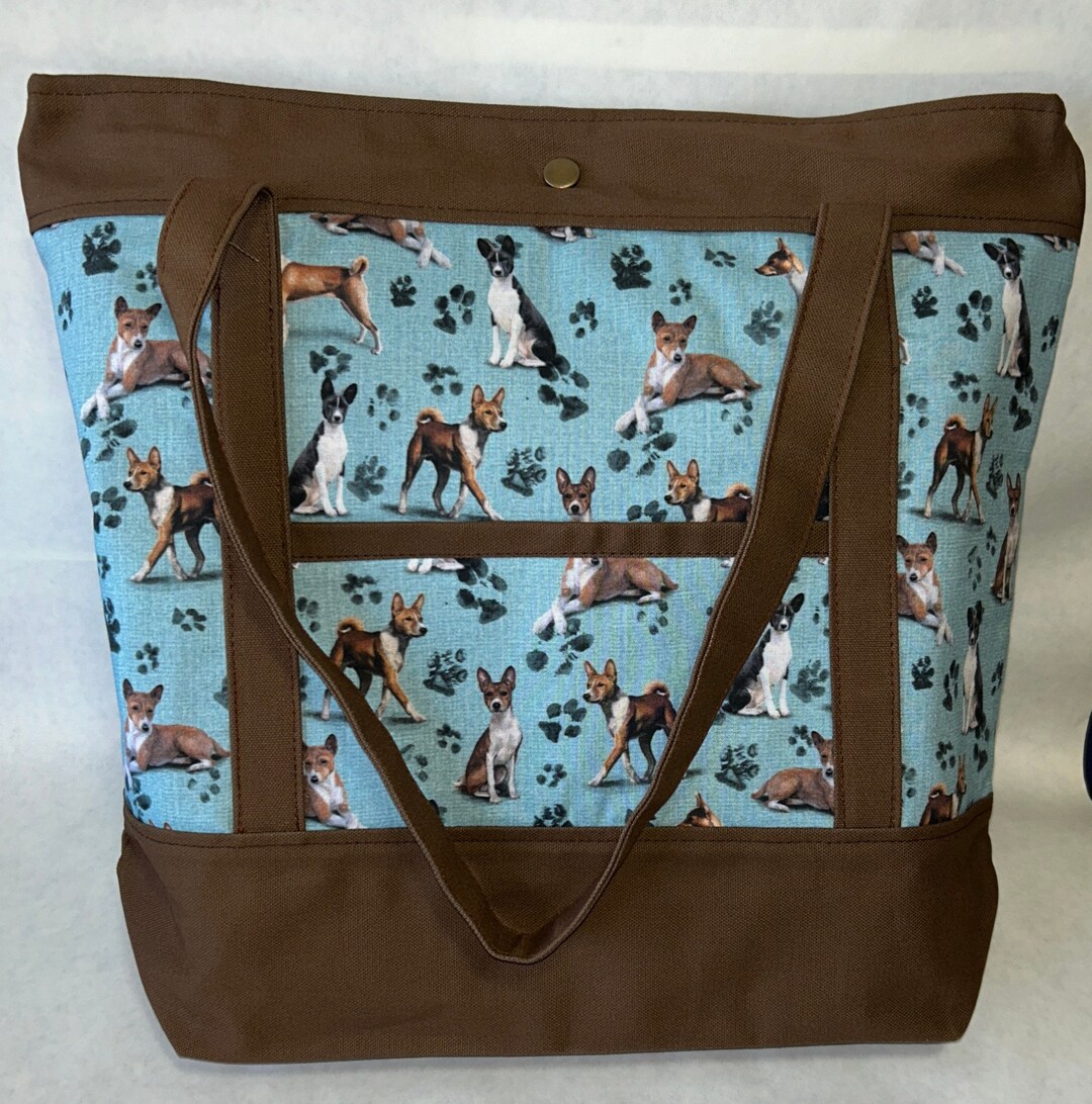 Basenji Canvas Tote Bag - Fully Lined With Inside and Outside Pockets ...