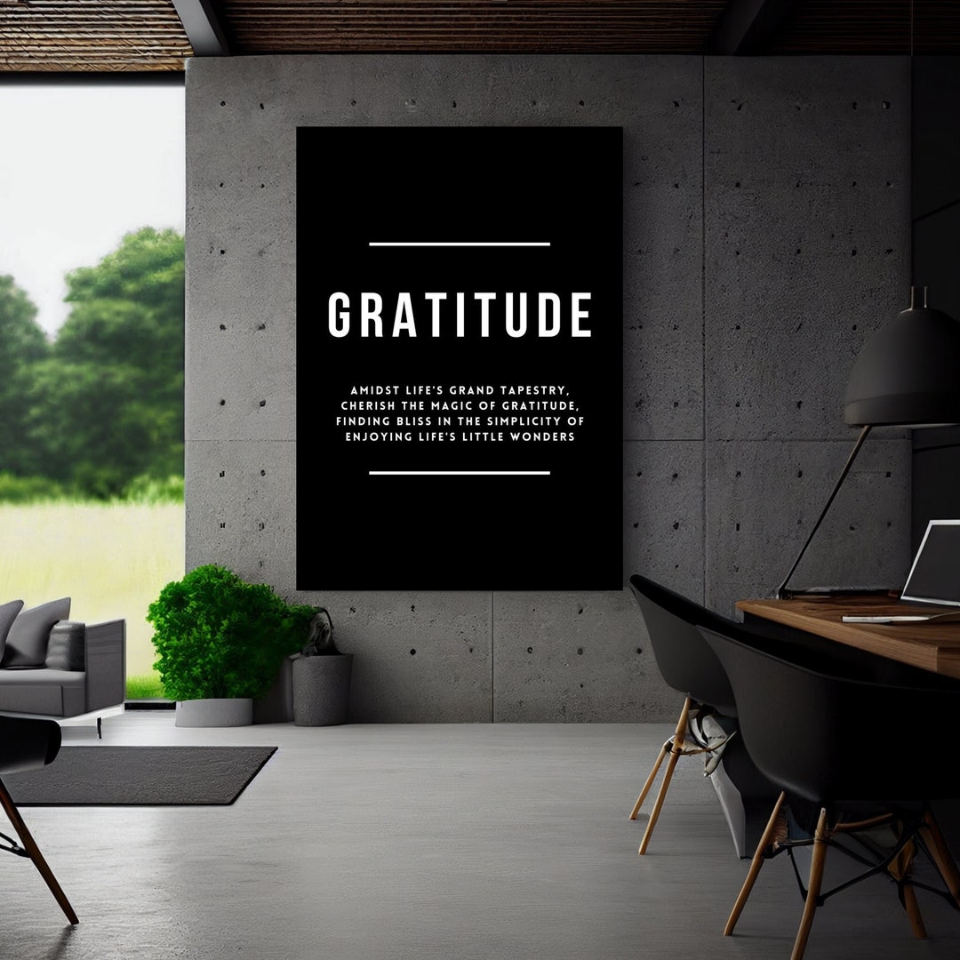Gratitude Motivational Wall Art Typography Print Office Decore Canvas ...