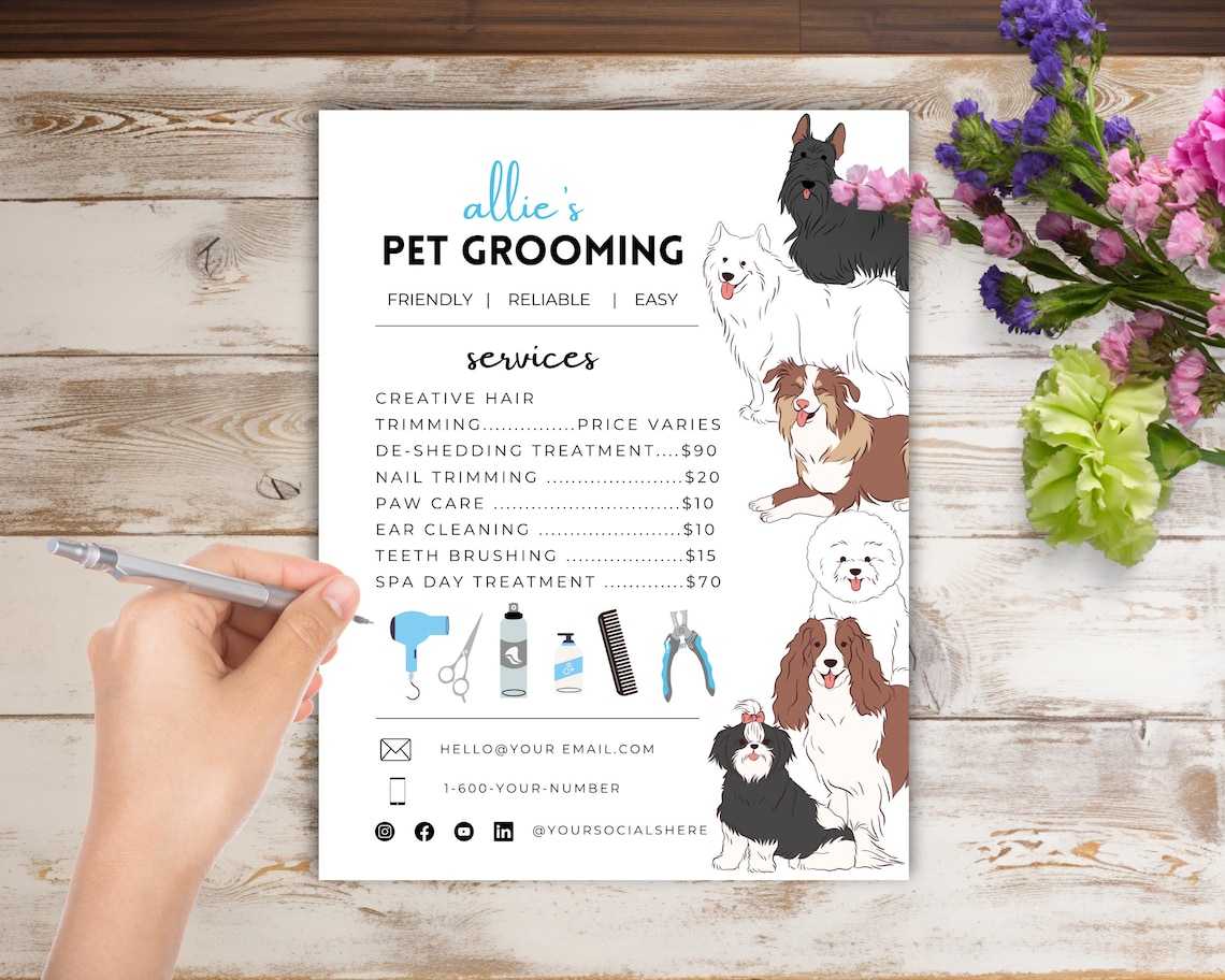 Dog Grooming Price List Flyer Template - Pet Care Business ...