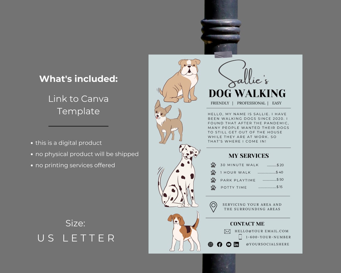 Dog Walker Flyer Template – Pet Care Services (canva Editable) - Etsy