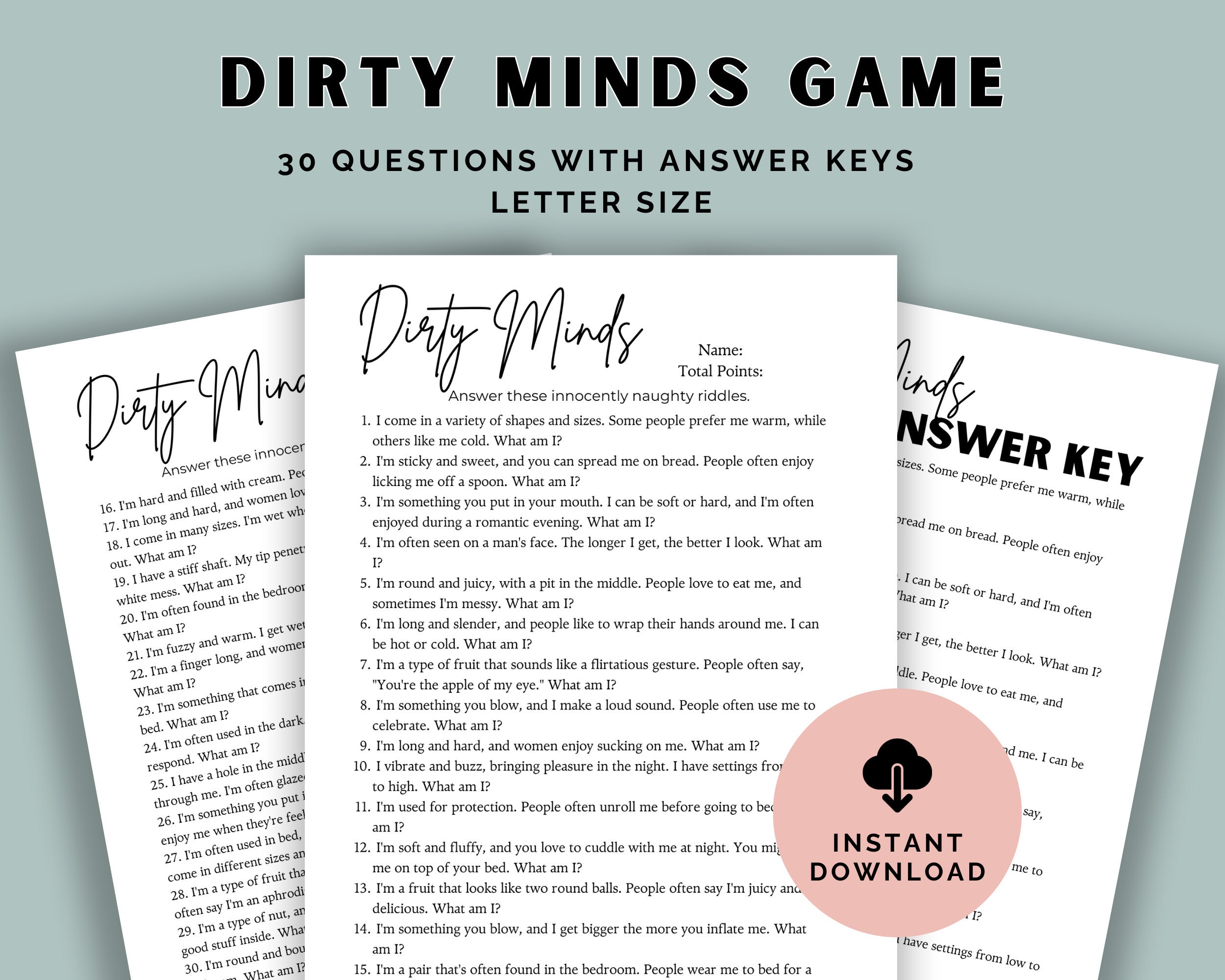 Dirty Minds Game | Fun Adult Game Printable | Bachelorette Games ...