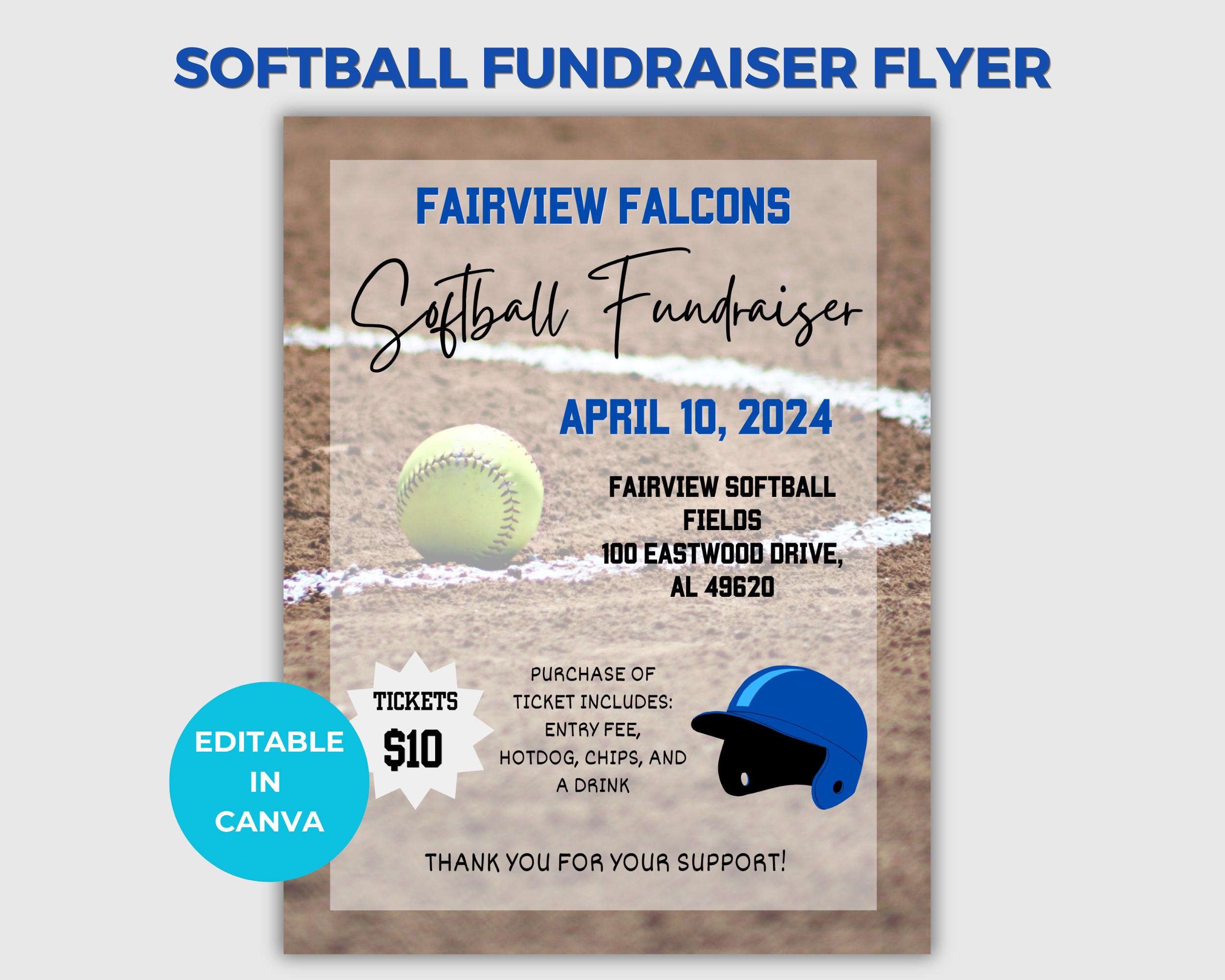 Softball Fundraiser Flyer Template - Personalize on Canva - Editable ...