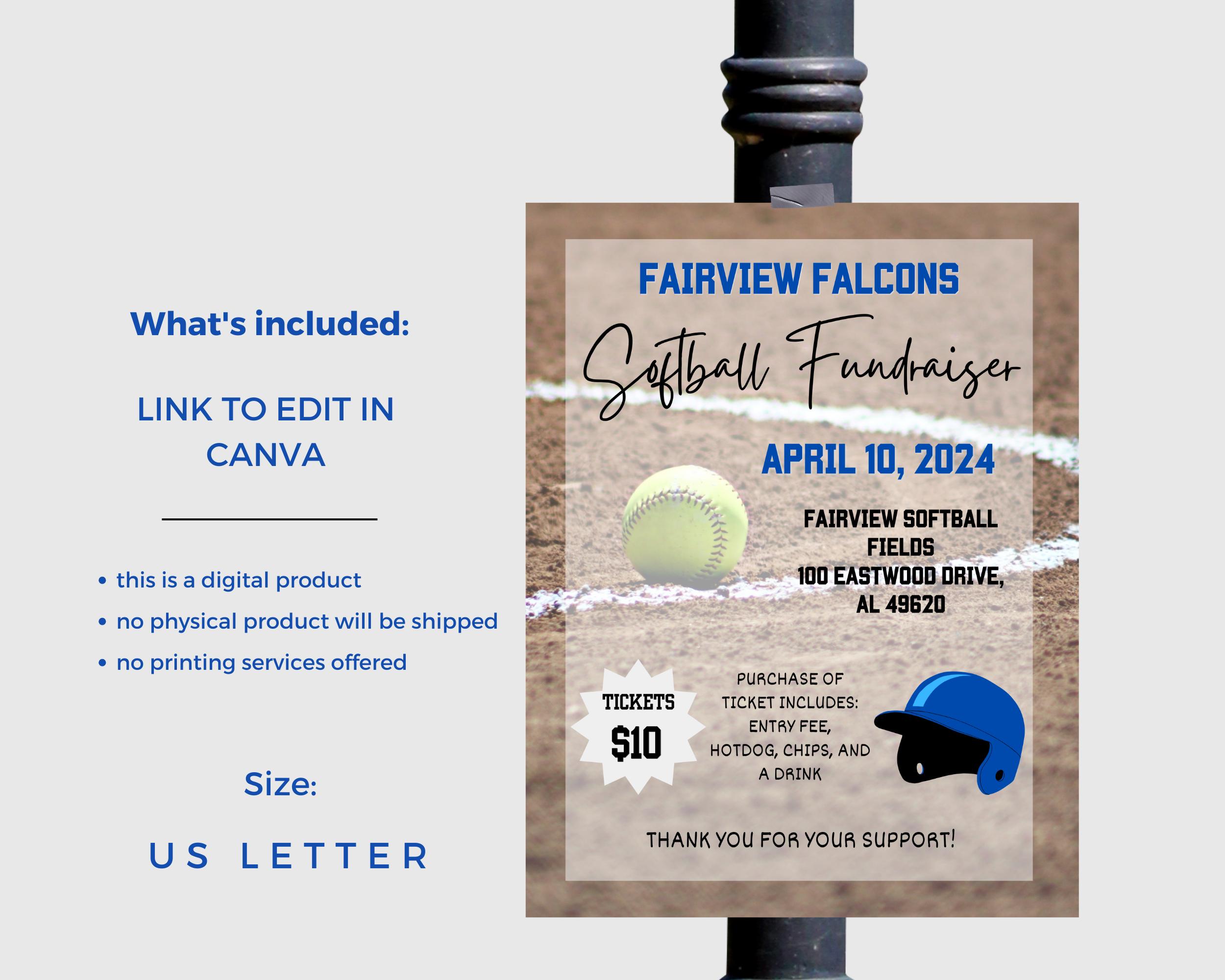 Softball Fundraiser Flyer Template - Personalize on Canva - Editable ...