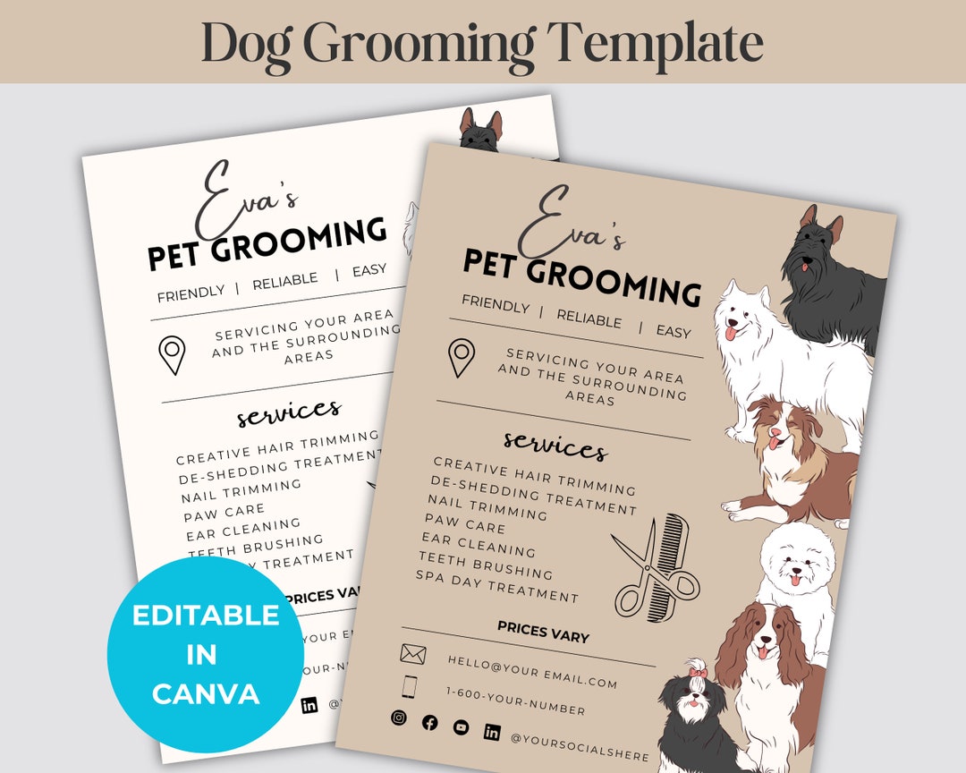 Dog Grooming Flyer Template - Pet Care Advertisement (canva Editable ...