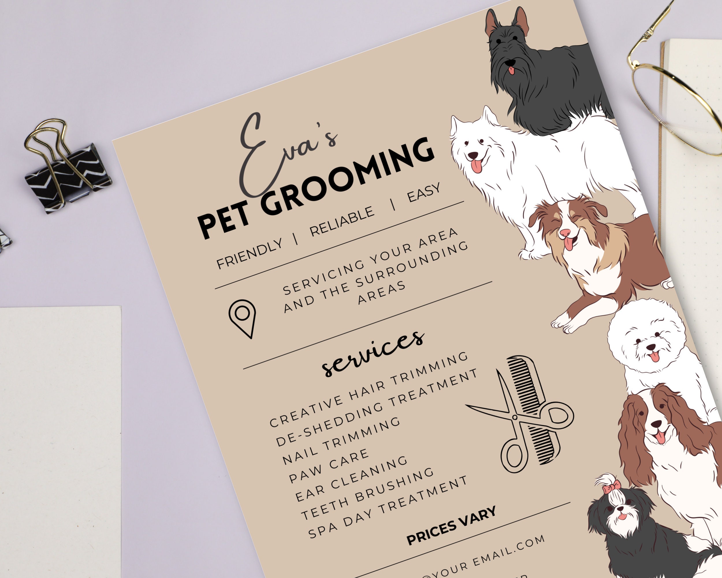 Dog Grooming Flyer Template - Pet Care Advertisement (canva Editable ...