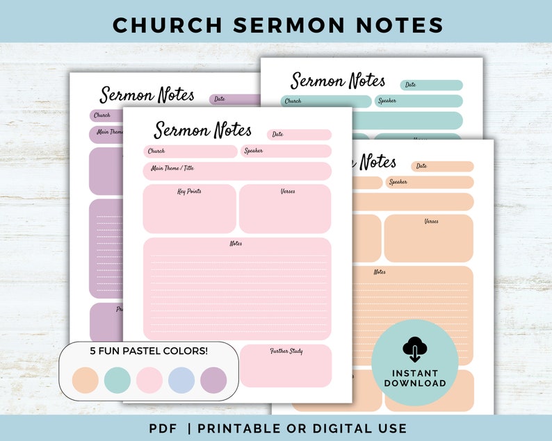 Church Sermon Notes Printable Template - Digital Download - Etsy