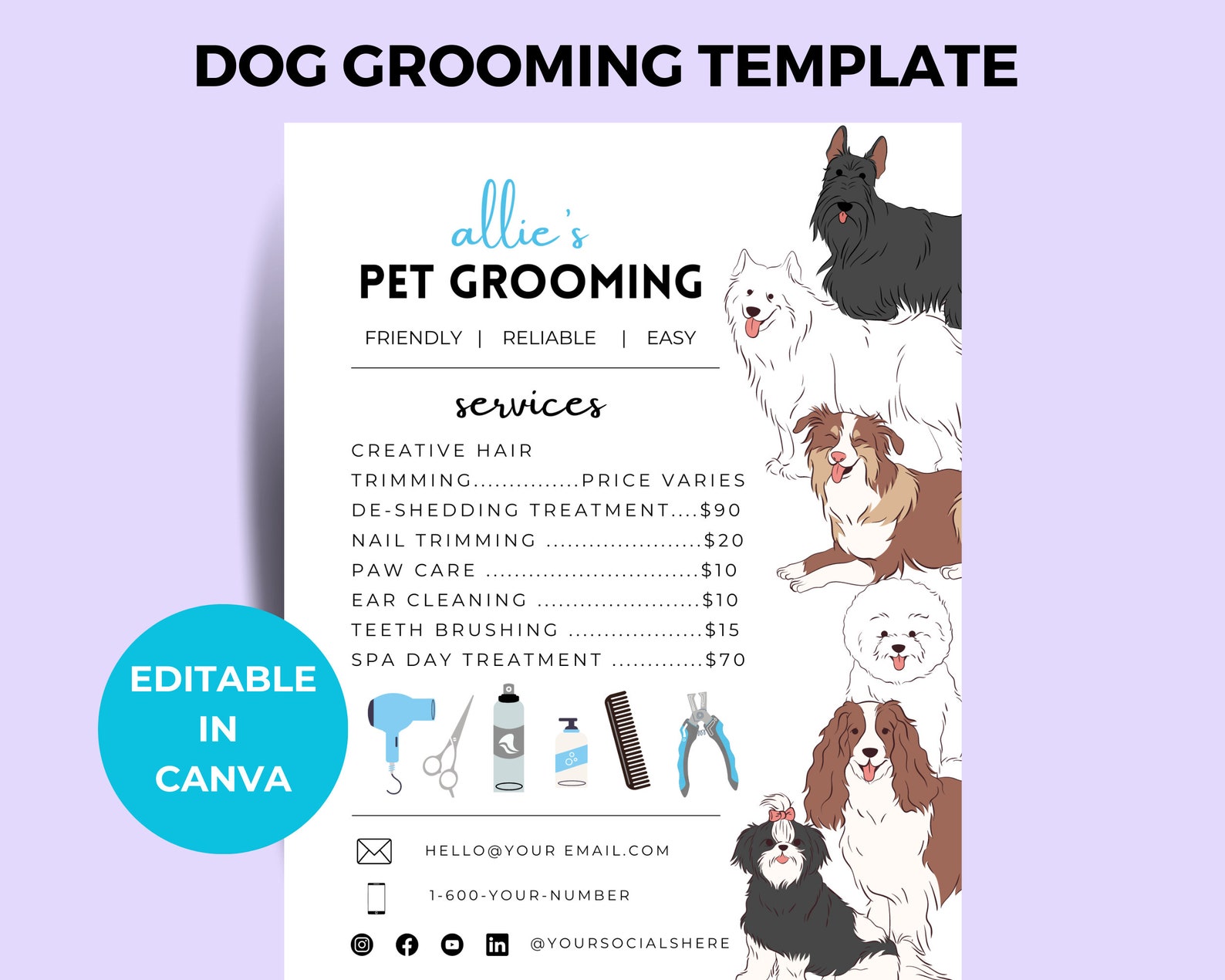 Dog Grooming Price List Flyer Template - Pet Care Business ...