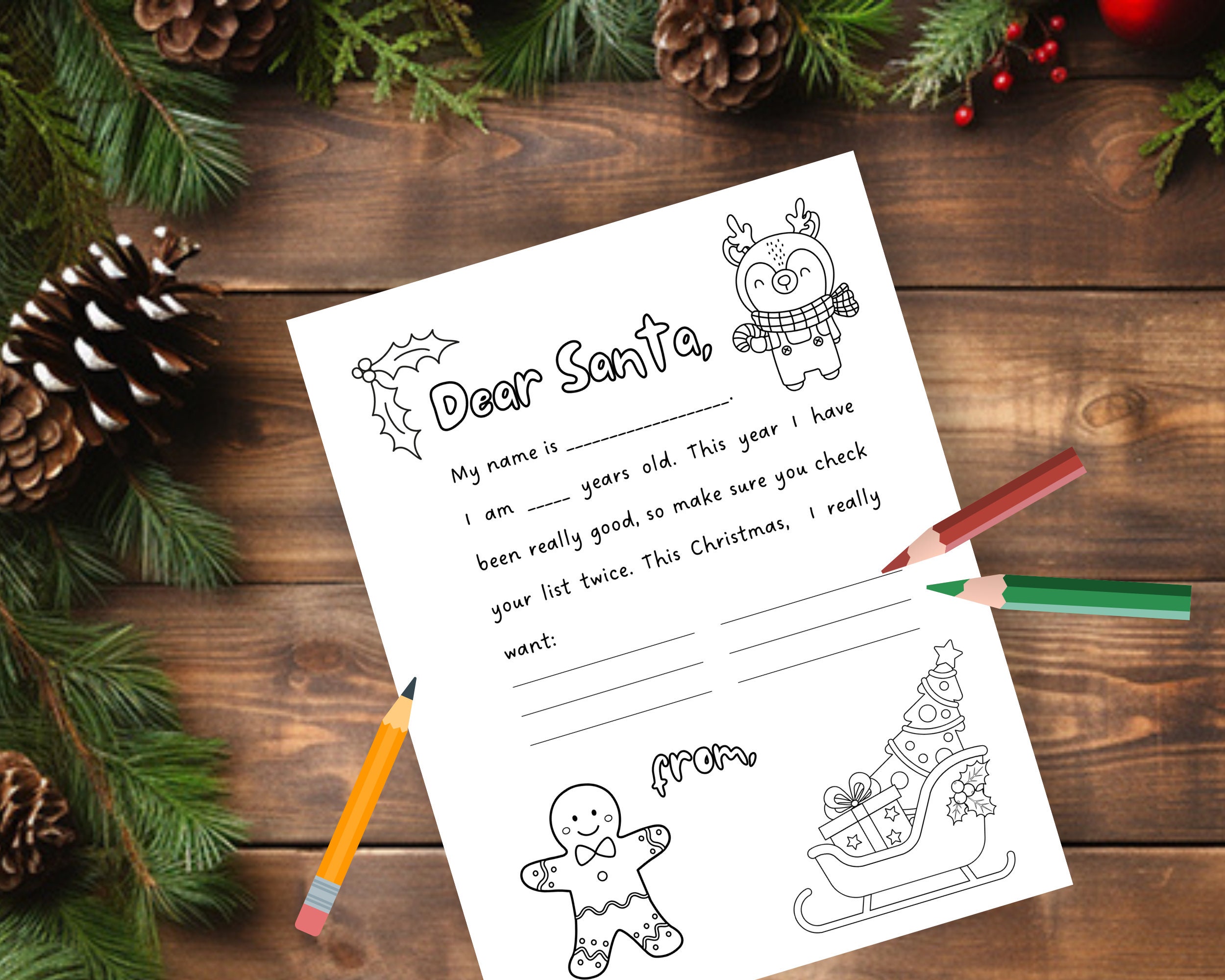 Christmas Coloring Page: Printable Letter to Santa With Gingerbread ...