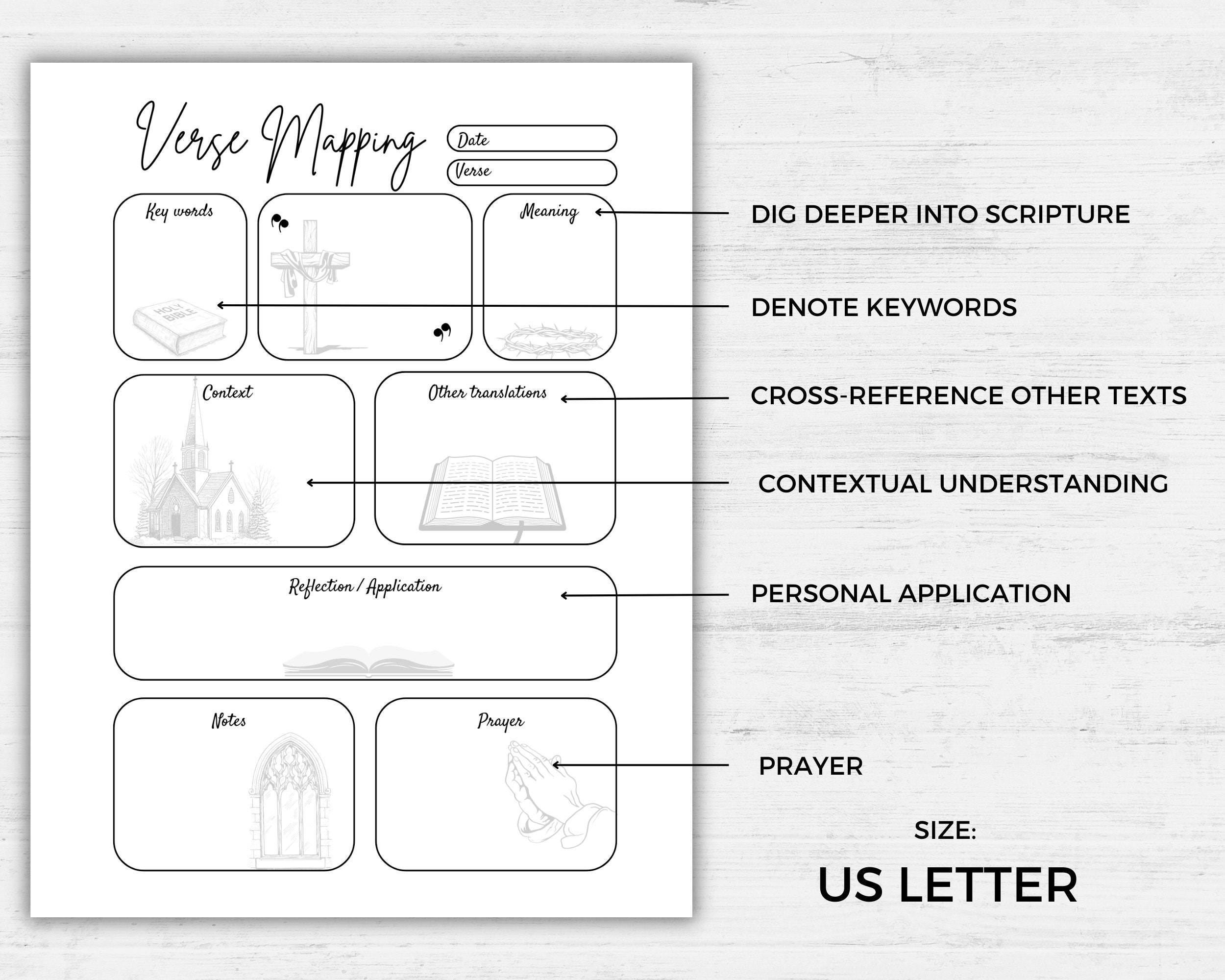 Bible Verse Mapping Template, Creative Bible Study Sheet, Scripture Mapping Template, DIY ...