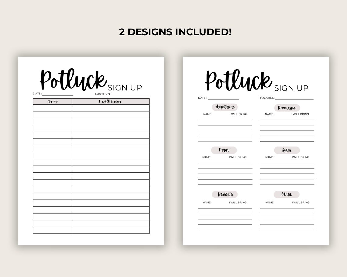 Ultimate Potluck Planner Printable for Any Occasion - Etsy