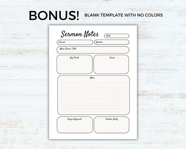 Church Sermon Notes Printable Template - Digital Download - Etsy
