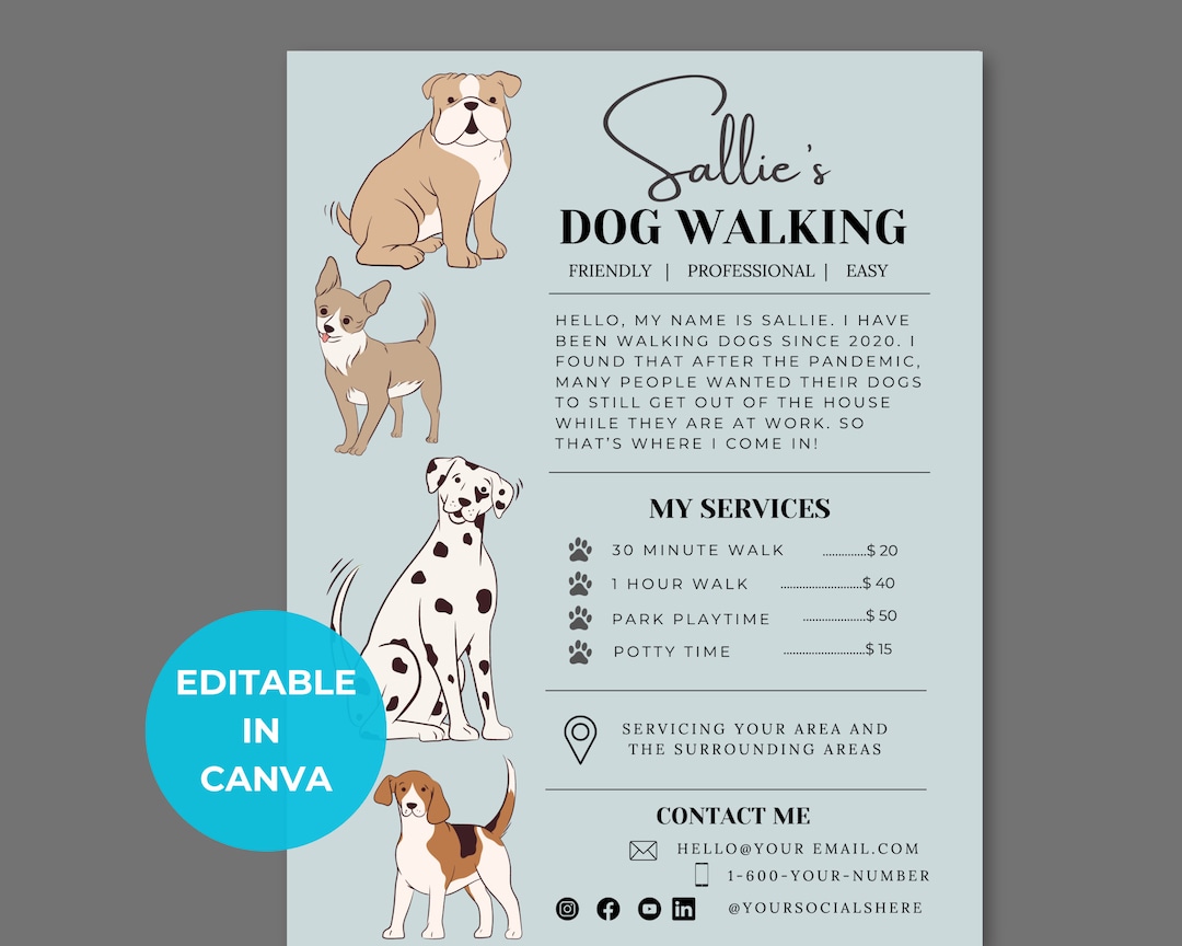 Dog Walker Flyer - Pet Care, Dog Walking, Pet Sitting - Etsy