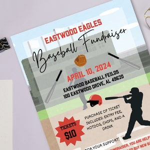 Baseball Fundraiser Flyer Template - Personalize on Canva - Editable ...