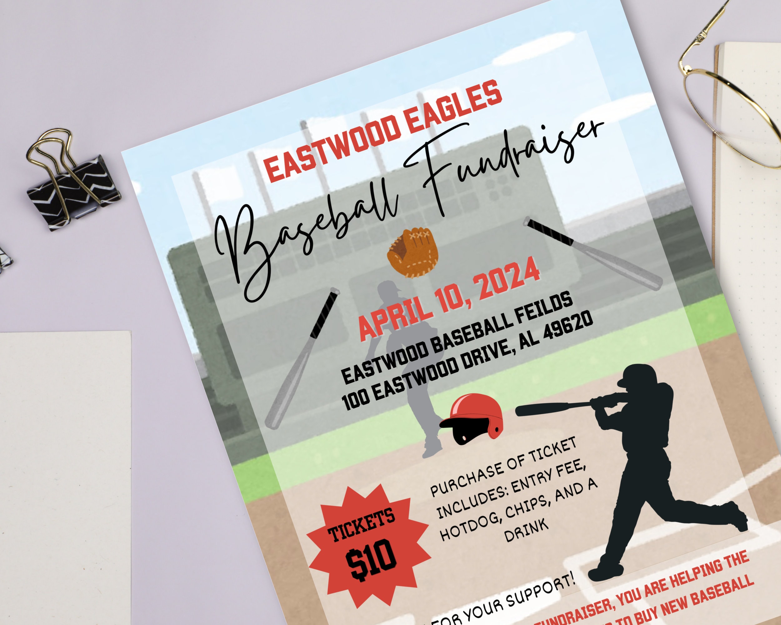 Baseball Fundraiser Flyer Template - Personalize on Canva - Editable ...