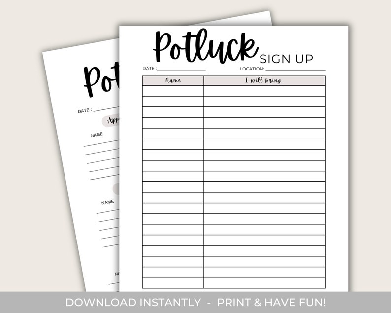 Ultimate Potluck Planner Printable for Any Occasion - Etsy
