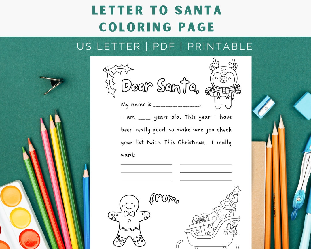 Christmas Coloring Page: Printable Letter to Santa With Gingerbread ...