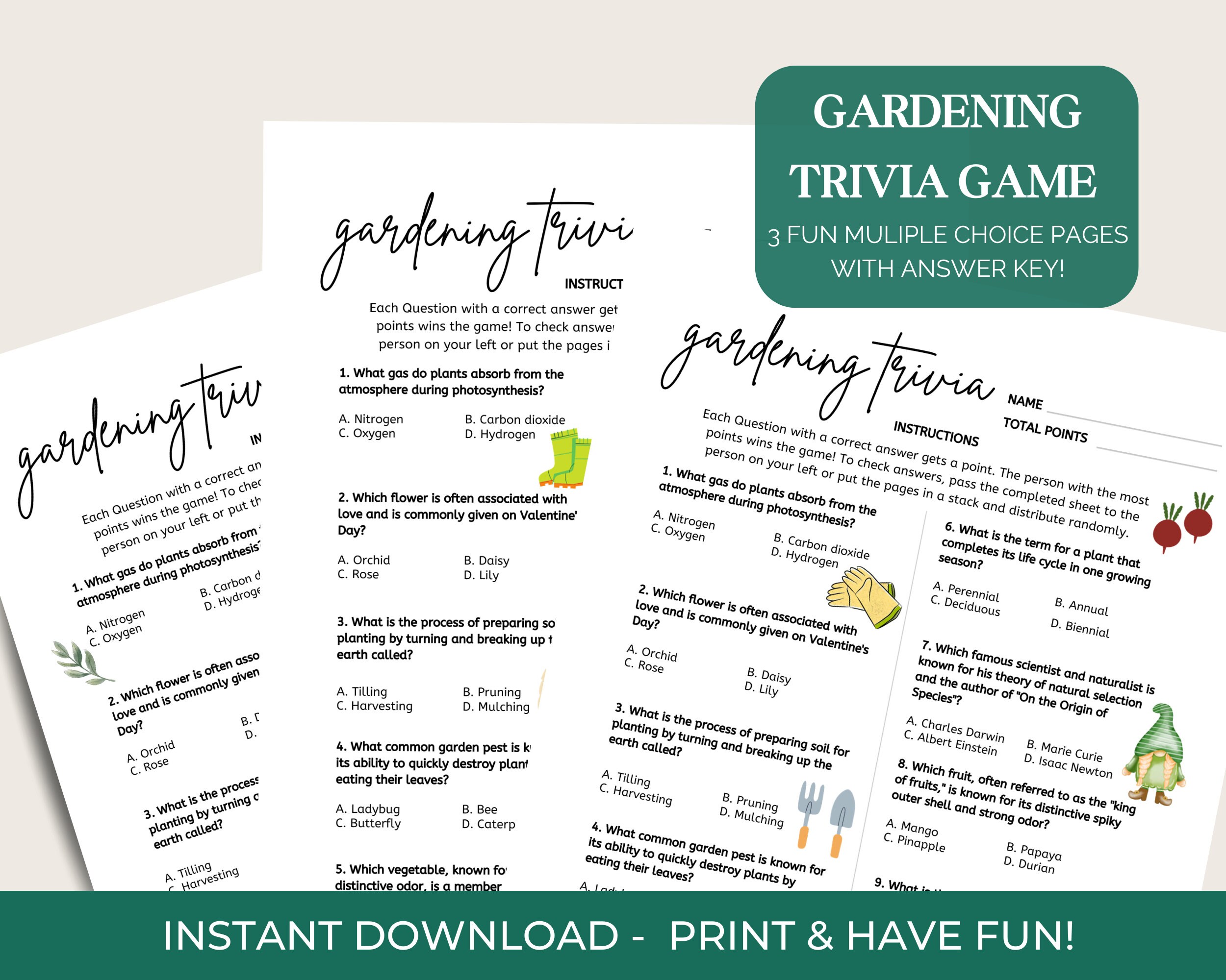 Gardening Trivia Challenge Printable Game - Etsy