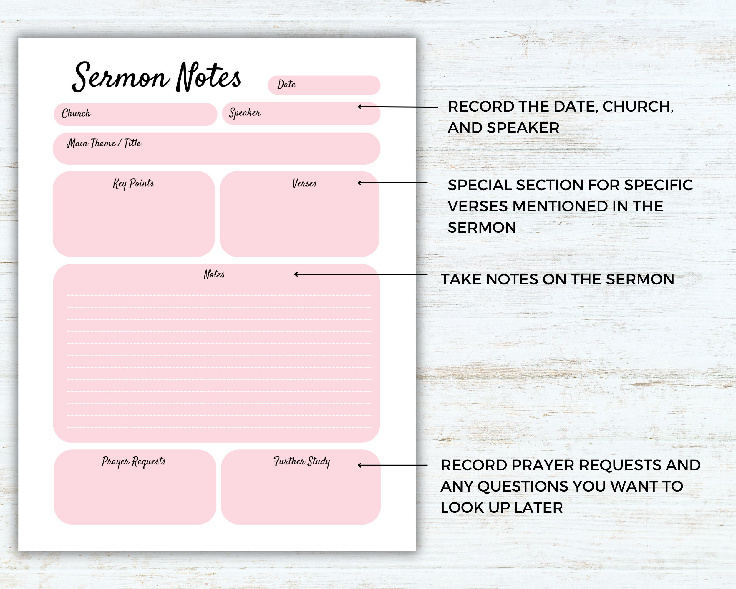 Church Sermon Notes Printable Template - Digital Download - Etsy