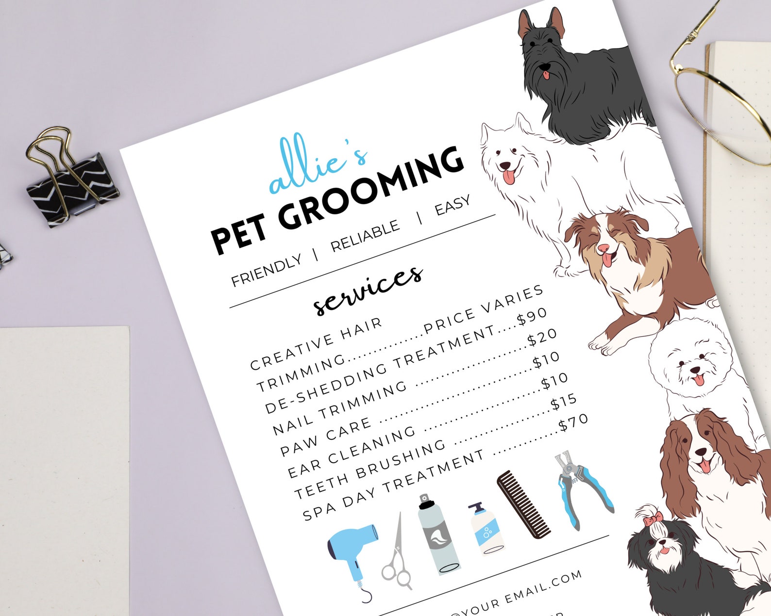 Dog Grooming Template Flyer With Prices - Pet Care, Dog Grooming ...