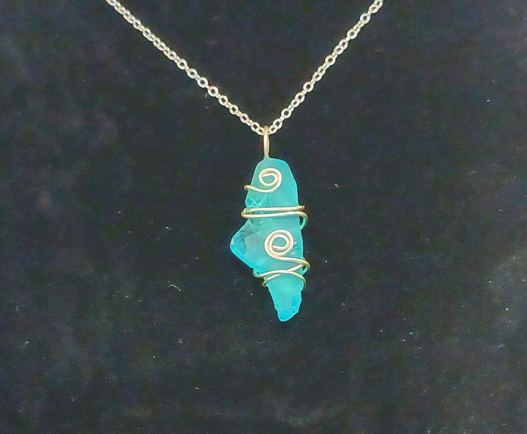 Aqua Sea Glass Necklace. Wire Wrapped Sea Glass Jewelry for Women. Gift ...