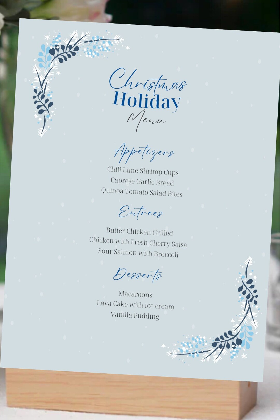 Blue Winter Christmas Menu Template Editable - Etsy