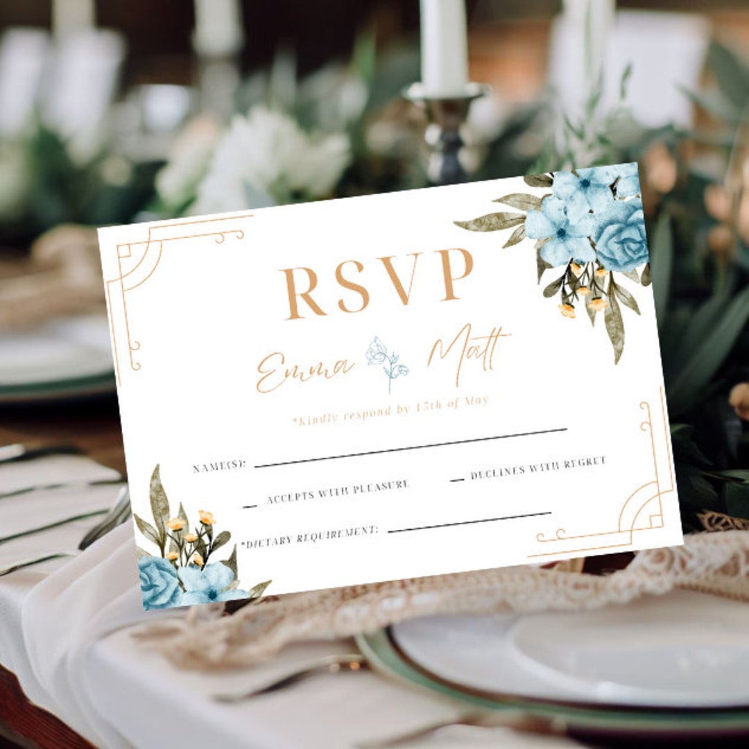 Blue & Yellow RSVP Card Editable Template - Etsy
