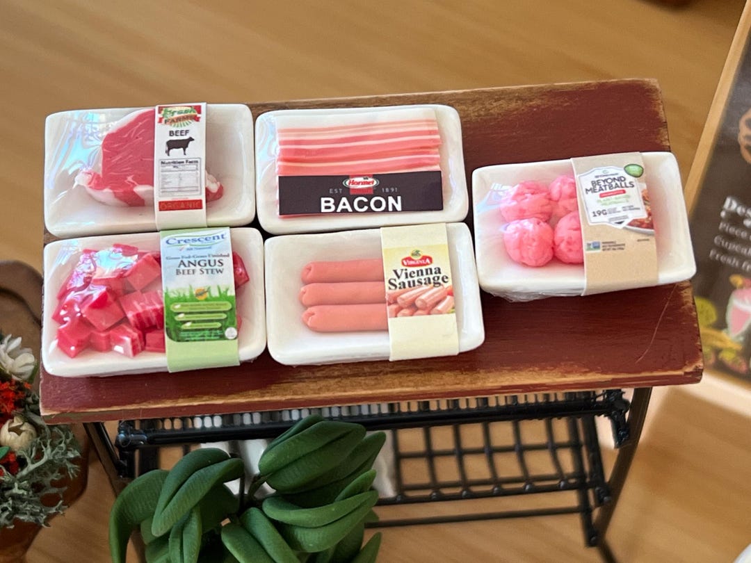 Miniature Meat Pack on Ceramic Tray 1:12 Scale-dollhouse Food With ...