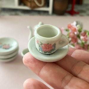 Miniature Ceramic Play Tea Set for 4 – 1:12 Scale Dollhouse Tea Party ...