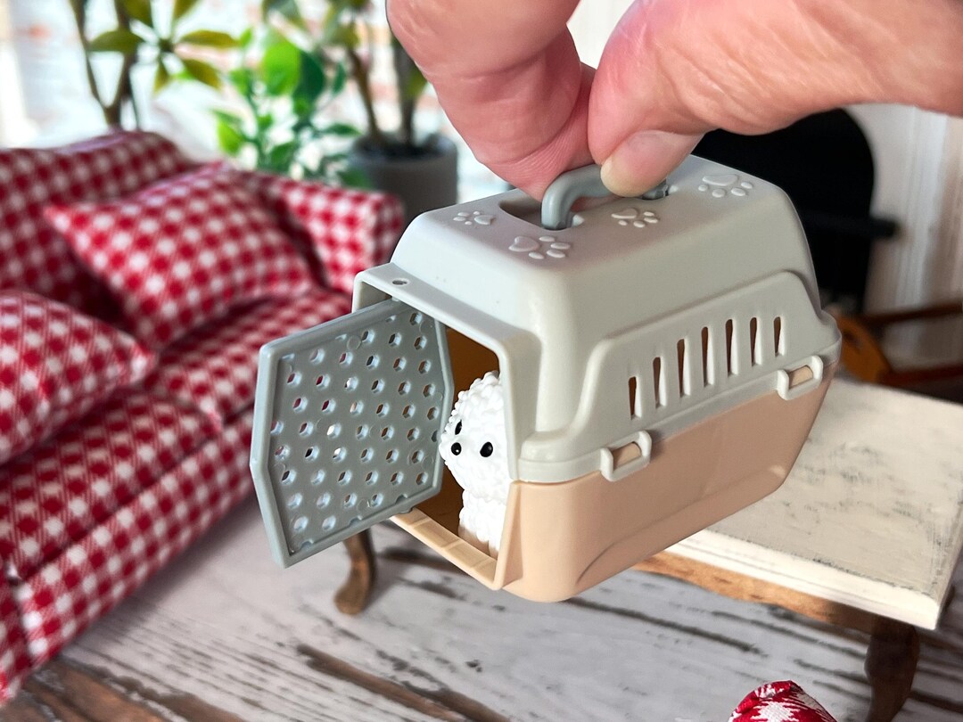 Miniature Dog Crate With White Poodle | 1:12 Scale Dollhouse Pet ...