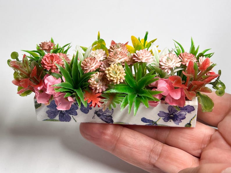 Miniature White Planter Box With Flowers | 1:12 Scale | Dollhouse ...