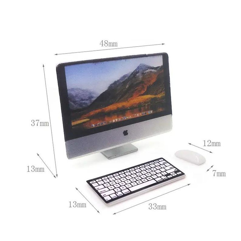 Miniature Imac Computer 3PC Set – 1:12 Scale – Dollhouse Metal Desktop ...