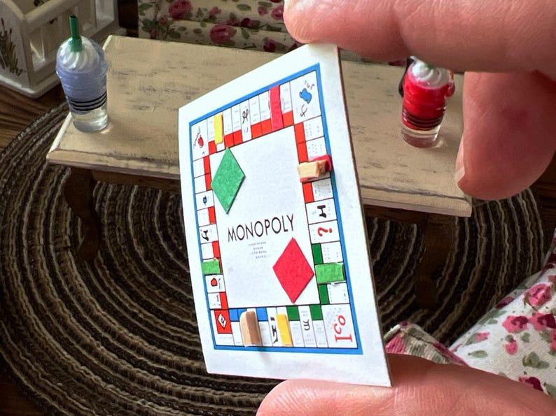 Miniature Monopoly Game – 1:12 Scale Dollhouse Board Game – Realistic ...