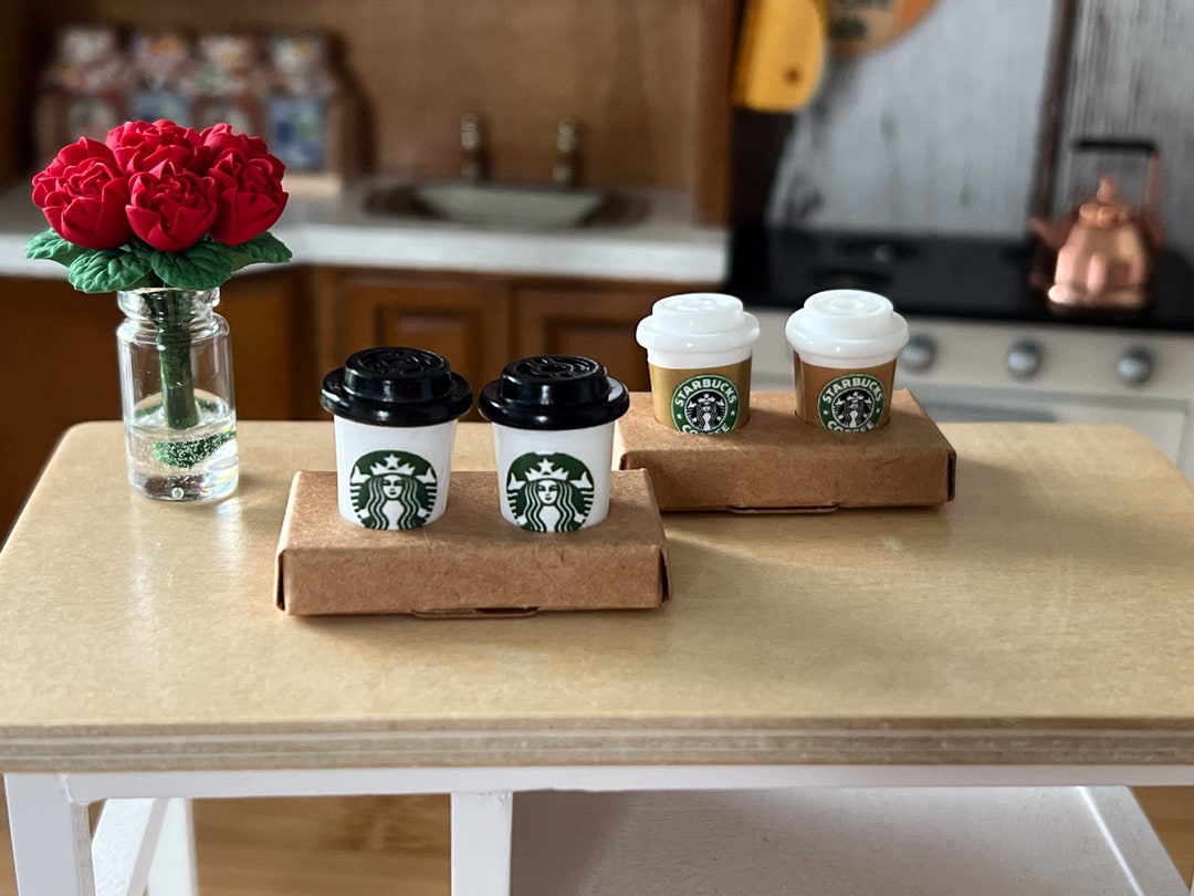Miniature Starbucks Coffee 2 Cups Set 1:12 Scale - Dollhouse Latte - Etsy
